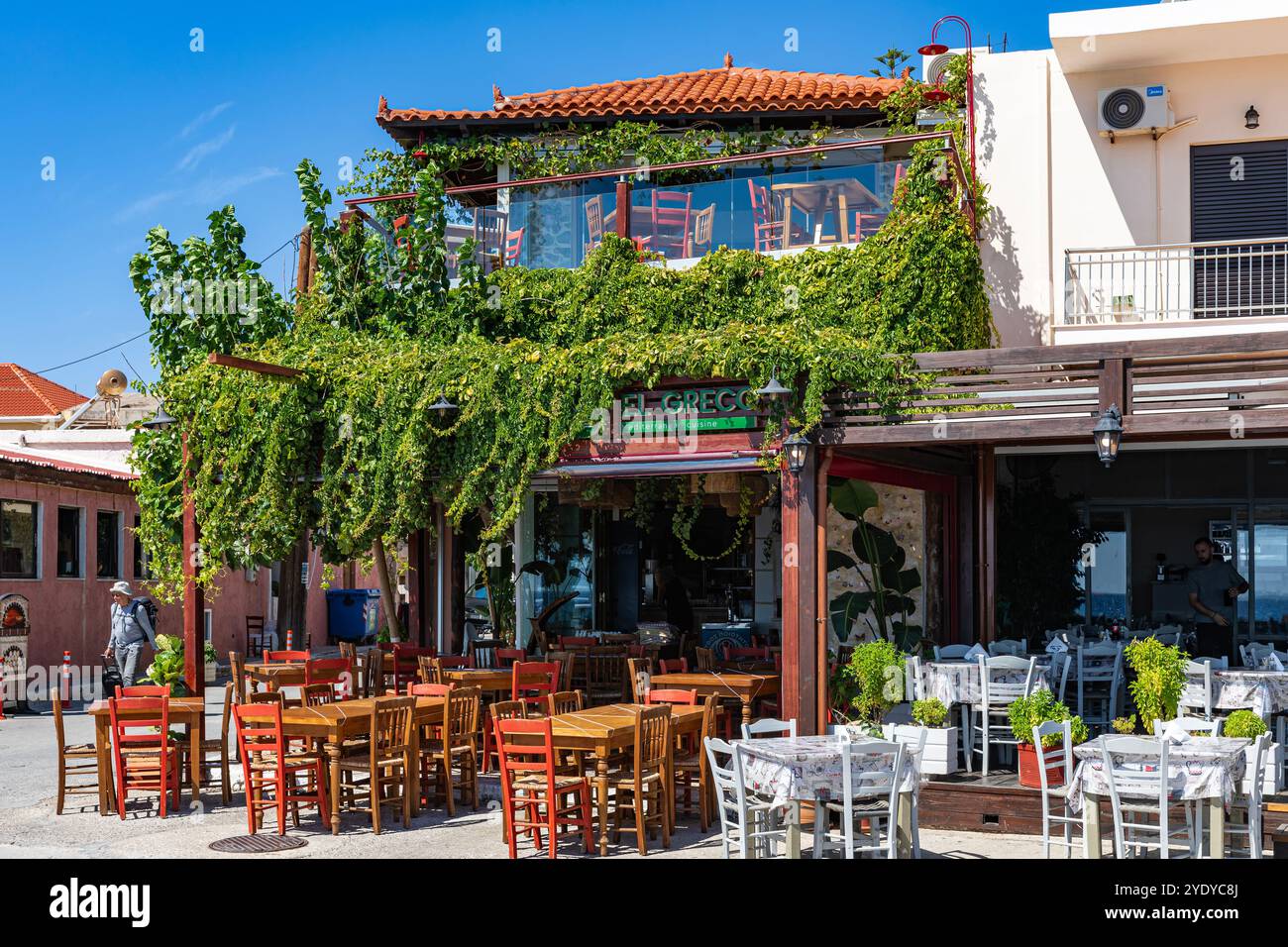 Street view of Paleochora, a village on the southwest coast of Crete ...