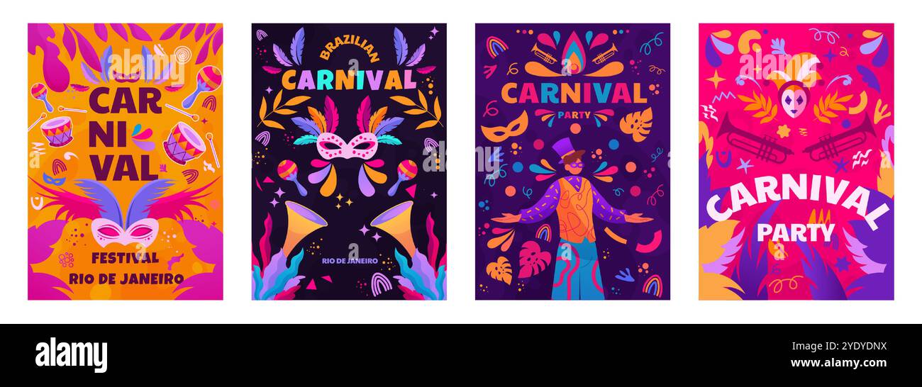 Carnival posters. Brazil music party, latin dance art. Summer brazilian ...