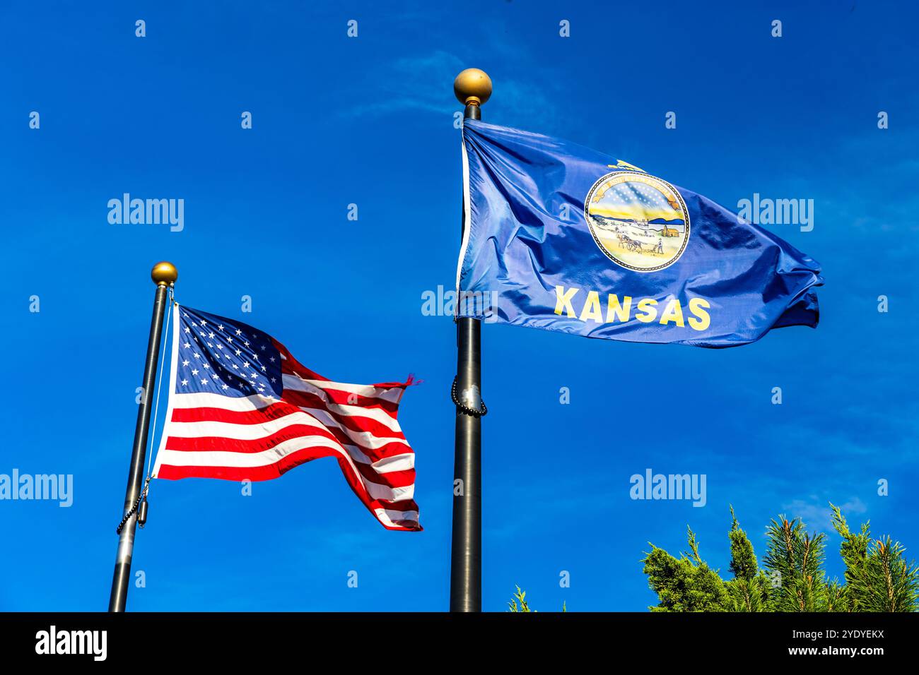 Real photo of Kansas State flag and United States of America Flag ...