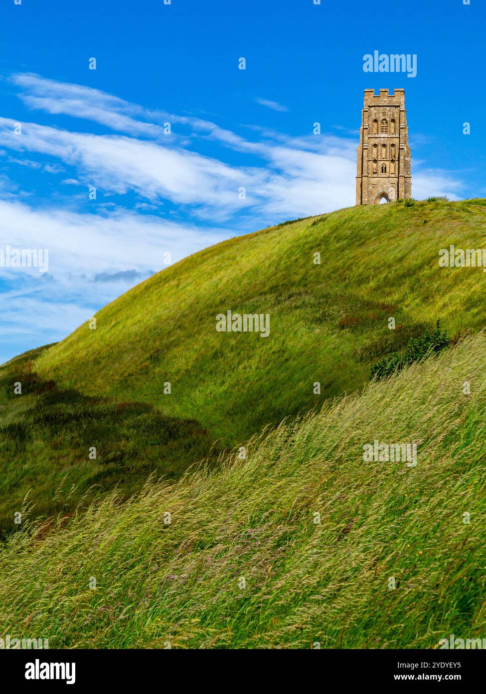 The tower of St Michael's Church on Glastonbury Tor in summer Somerset ...