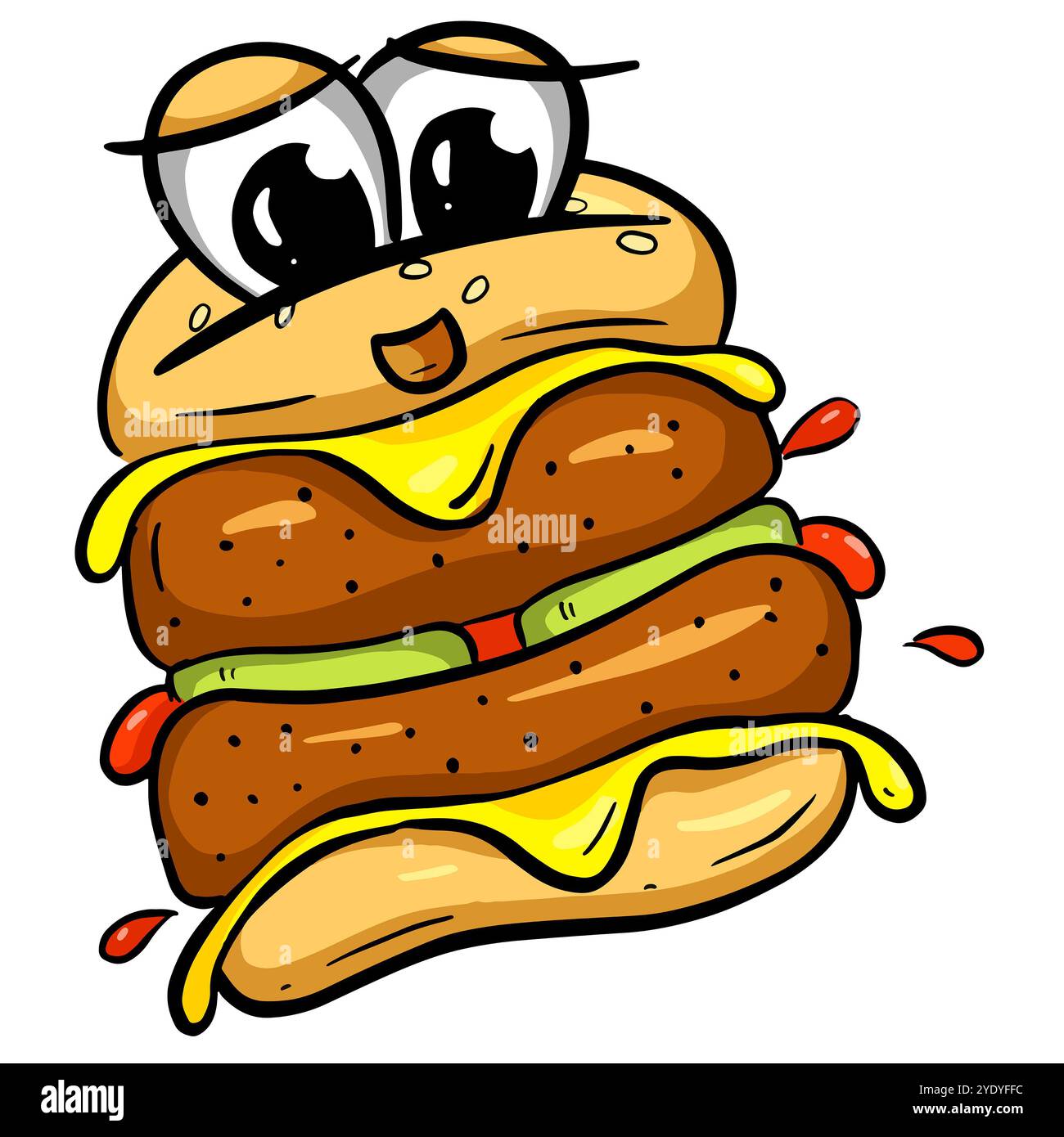 Funny Cartoon Beef Burger Or Cheeseburger Logo Illustaration Stock ...