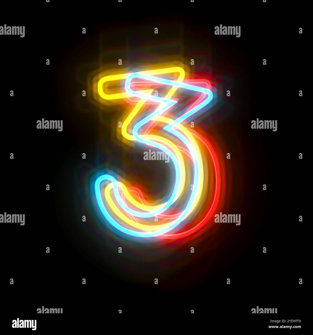 Three colors neon font Number 3 THREE 3D rendering illustration ...
