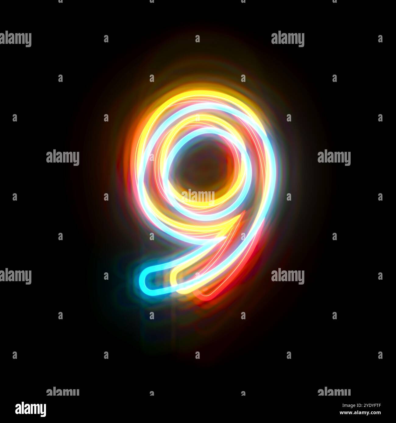Three colors neon font Number 9 NINE 3D rendering illustration isolated ...