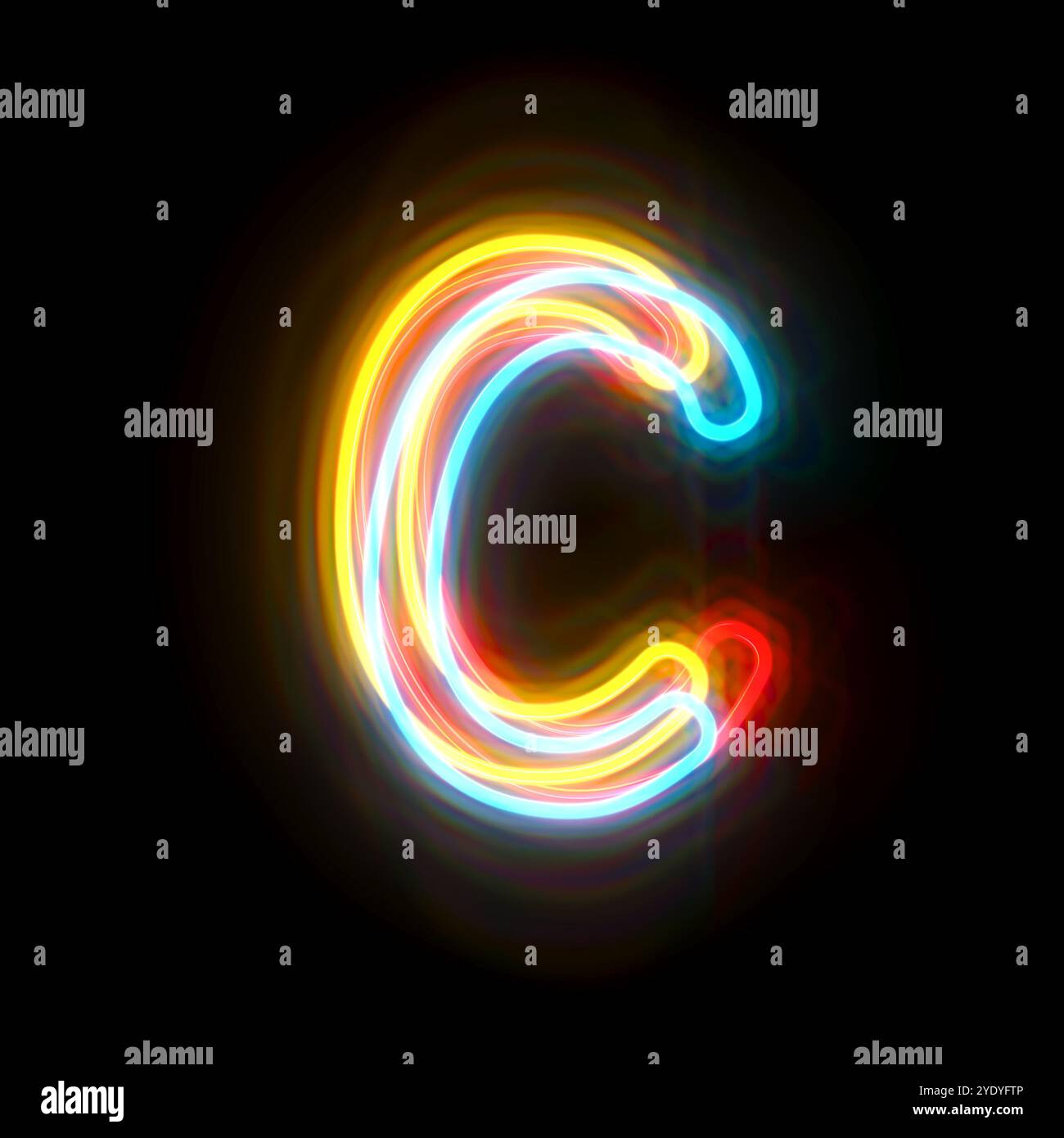 Three colors neon font Letter C 3D rendering illustration isolated on ...