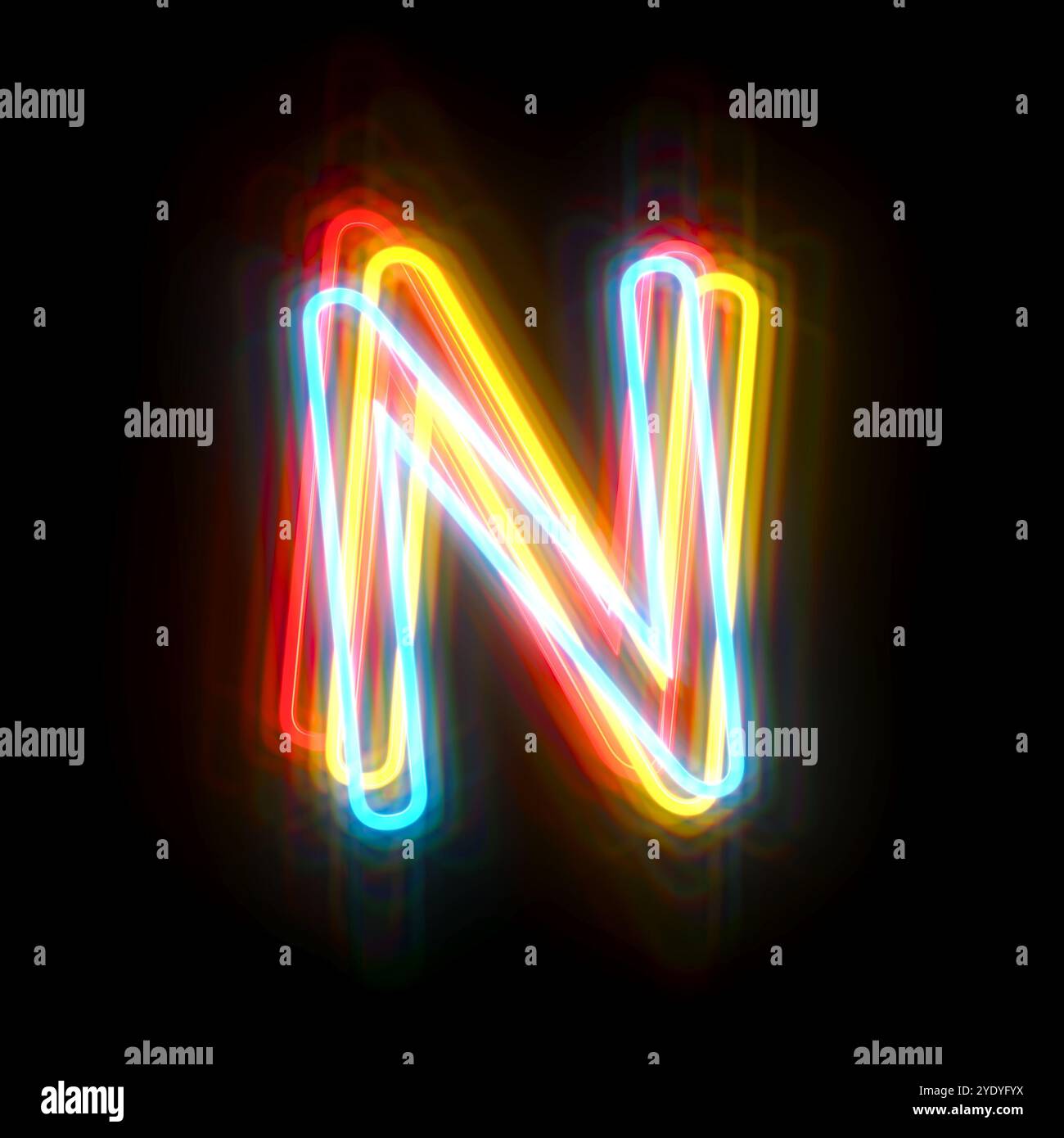 Three colors neon font Letter N 3D rendering illustration isolated on ...