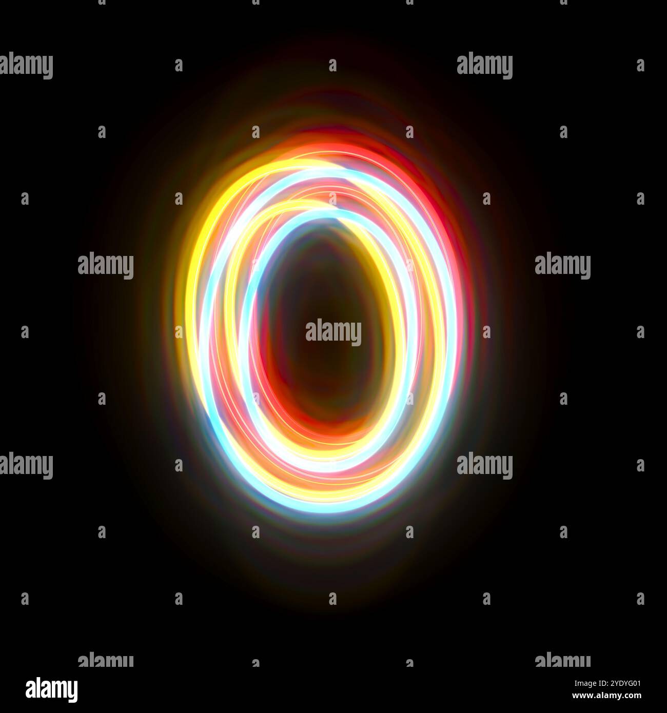 Three colors neon font Letter O 3D rendering illustration isolated on ...