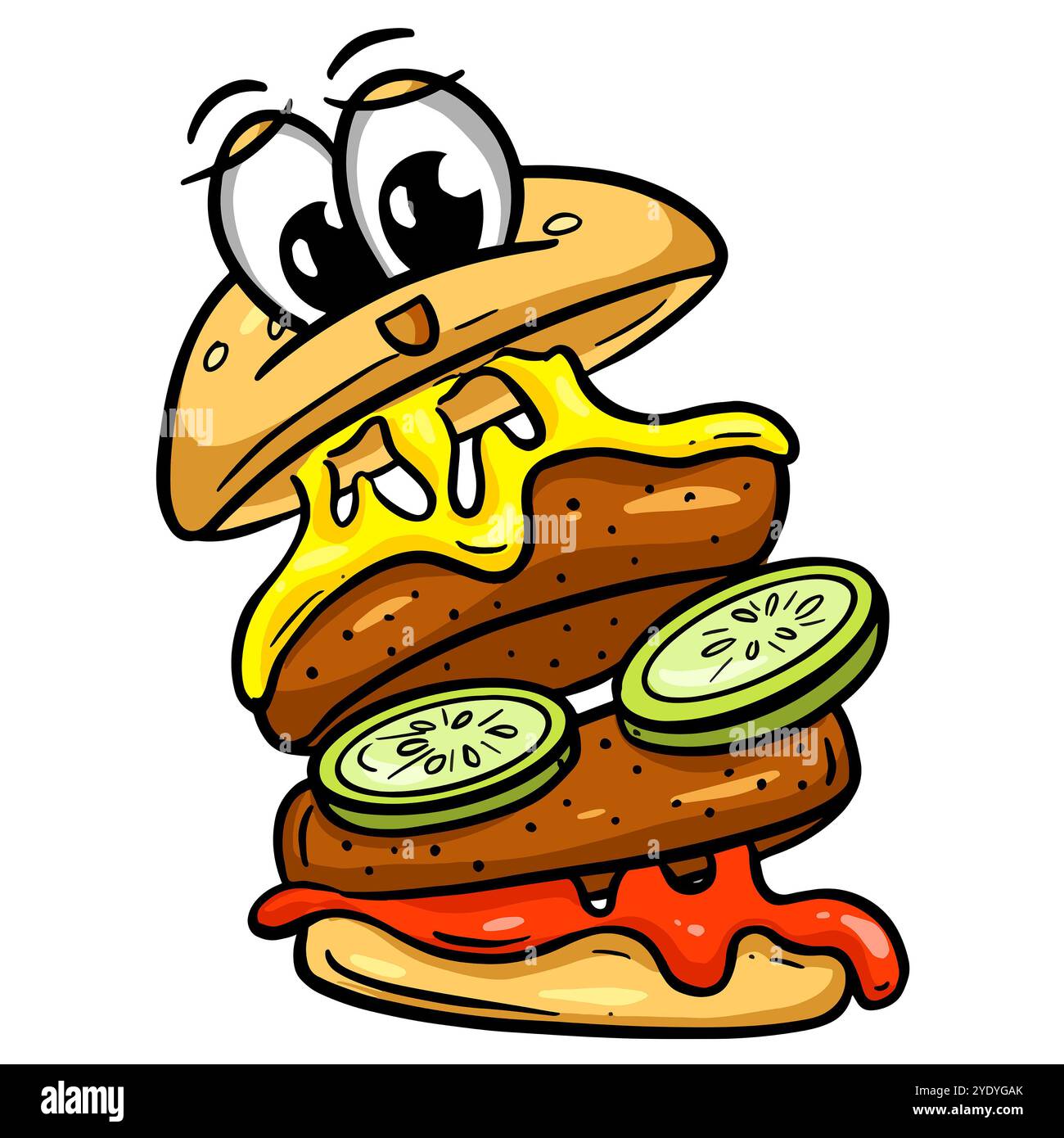 Funny Cartoon Beef Burger Or Cheeseburger Logo Illustaration Stock ...