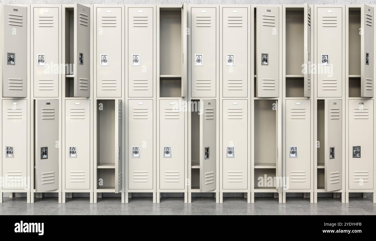 School lockers with combination locks open and closed doors 3D Stock ...