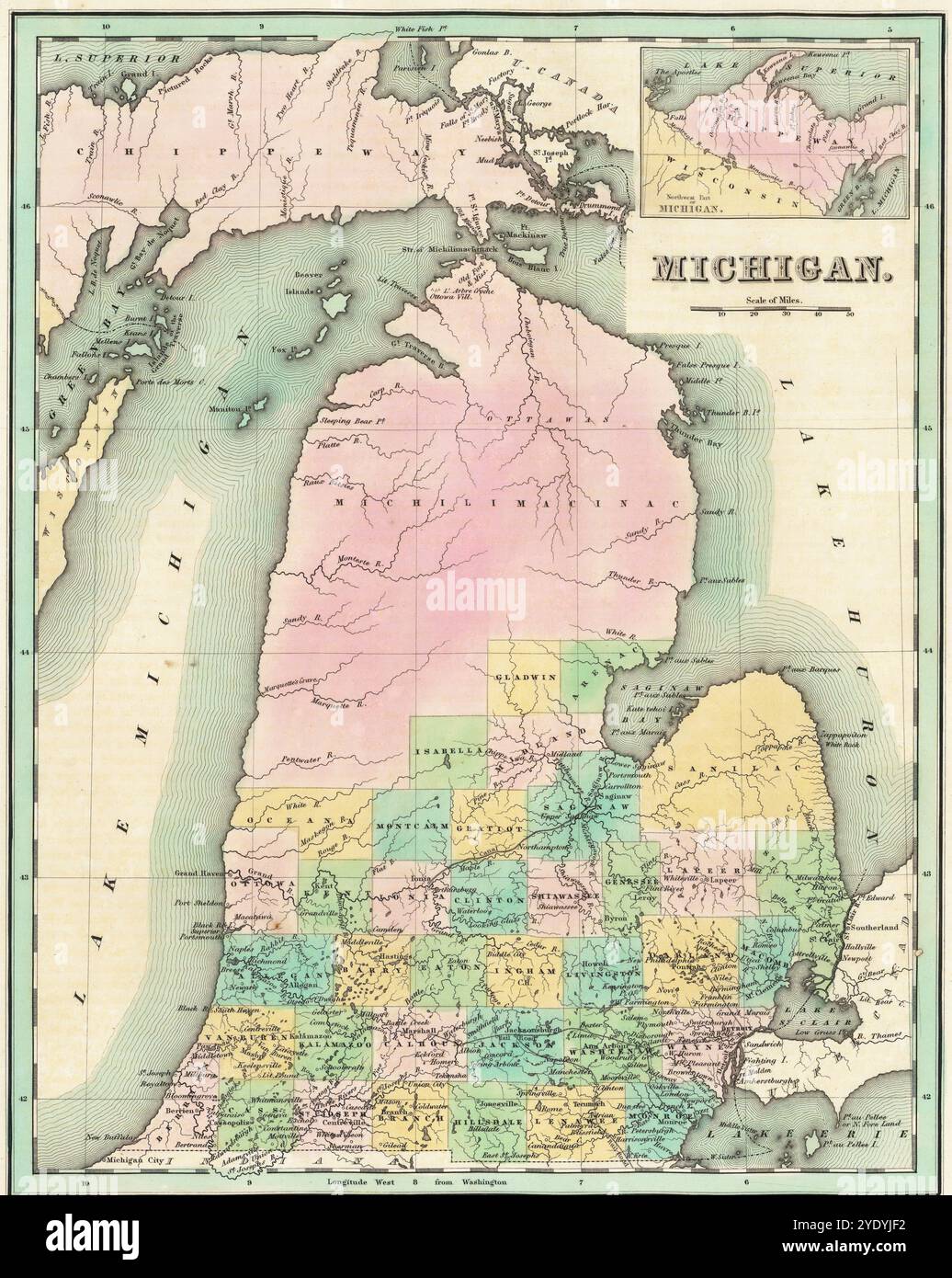 Vintage Digital Detailed Lake Michigan Map Printable Download Stock ...