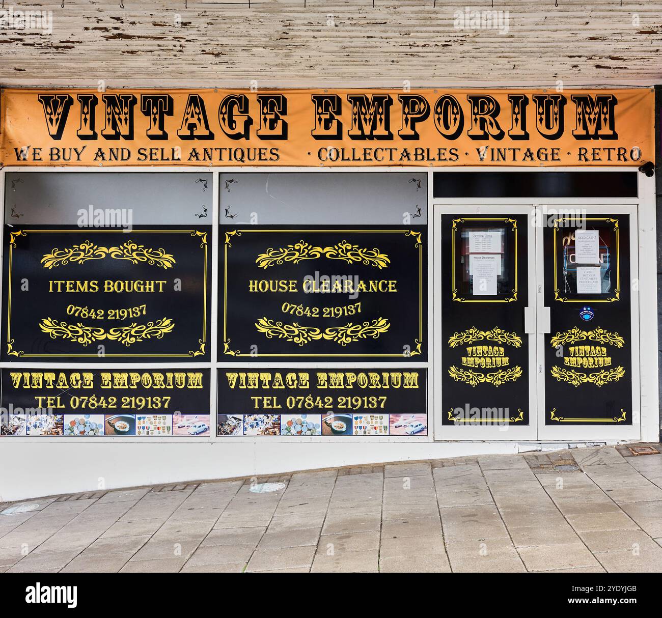 Vintage Emporium in the town centre at Kettering, England, on a wet day ...