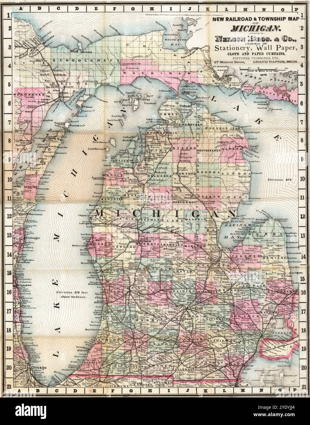 Vintage Digital Detailed Lake Michigan Map Printable Download Stock ...