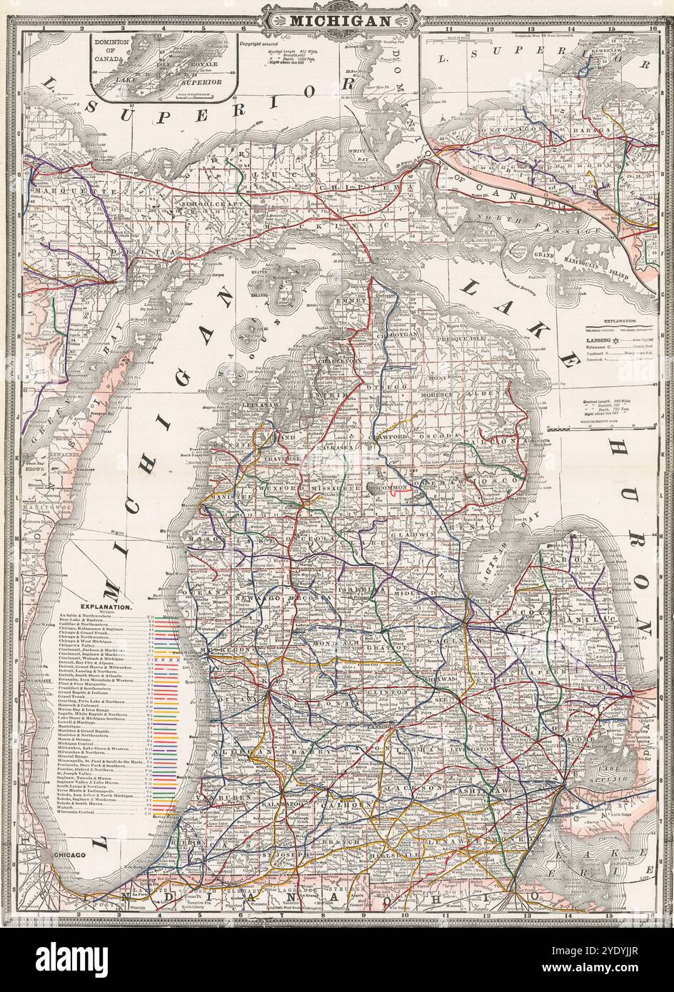 Vintage Digital Detailed Lake Michigan Map Printable Download Stock ...