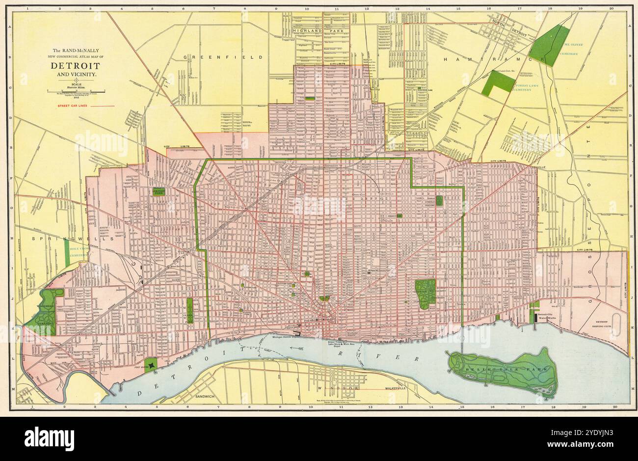 Vintage Detailed Detroit City Map Printable Download Stock Photo - Alamy