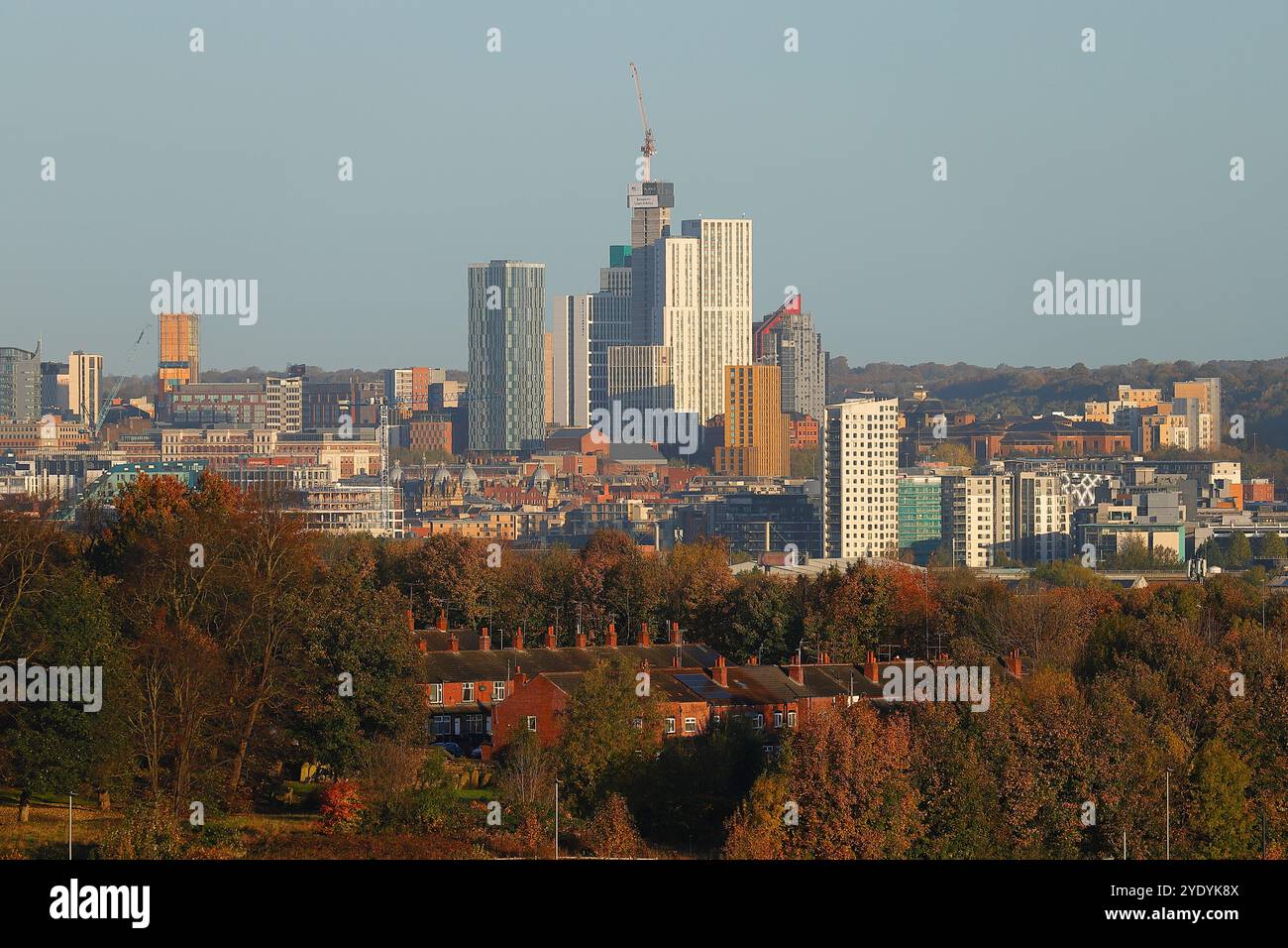 A view of the cluster of tall buildings of the Arnea Quarter in Leeds ...