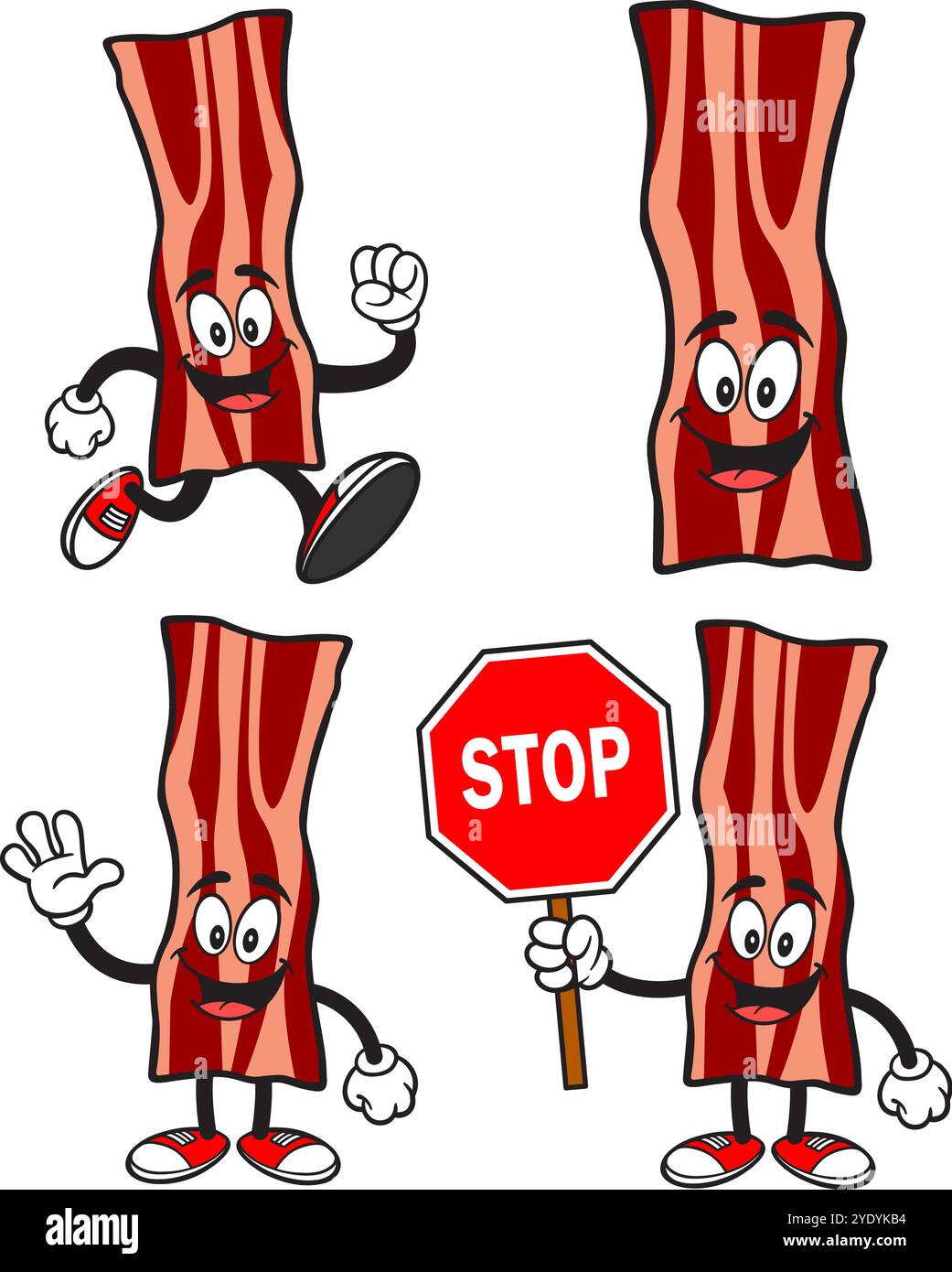 Bacon Character Set 04, Hand Drawn Vector illustrations, Isolated On ...