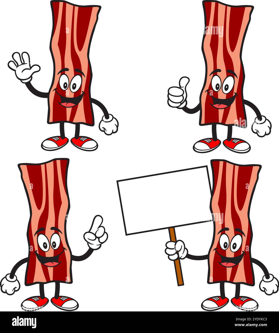Bacon Character Set 01, Hand Drawn Vector illustrations, Isolated On ...