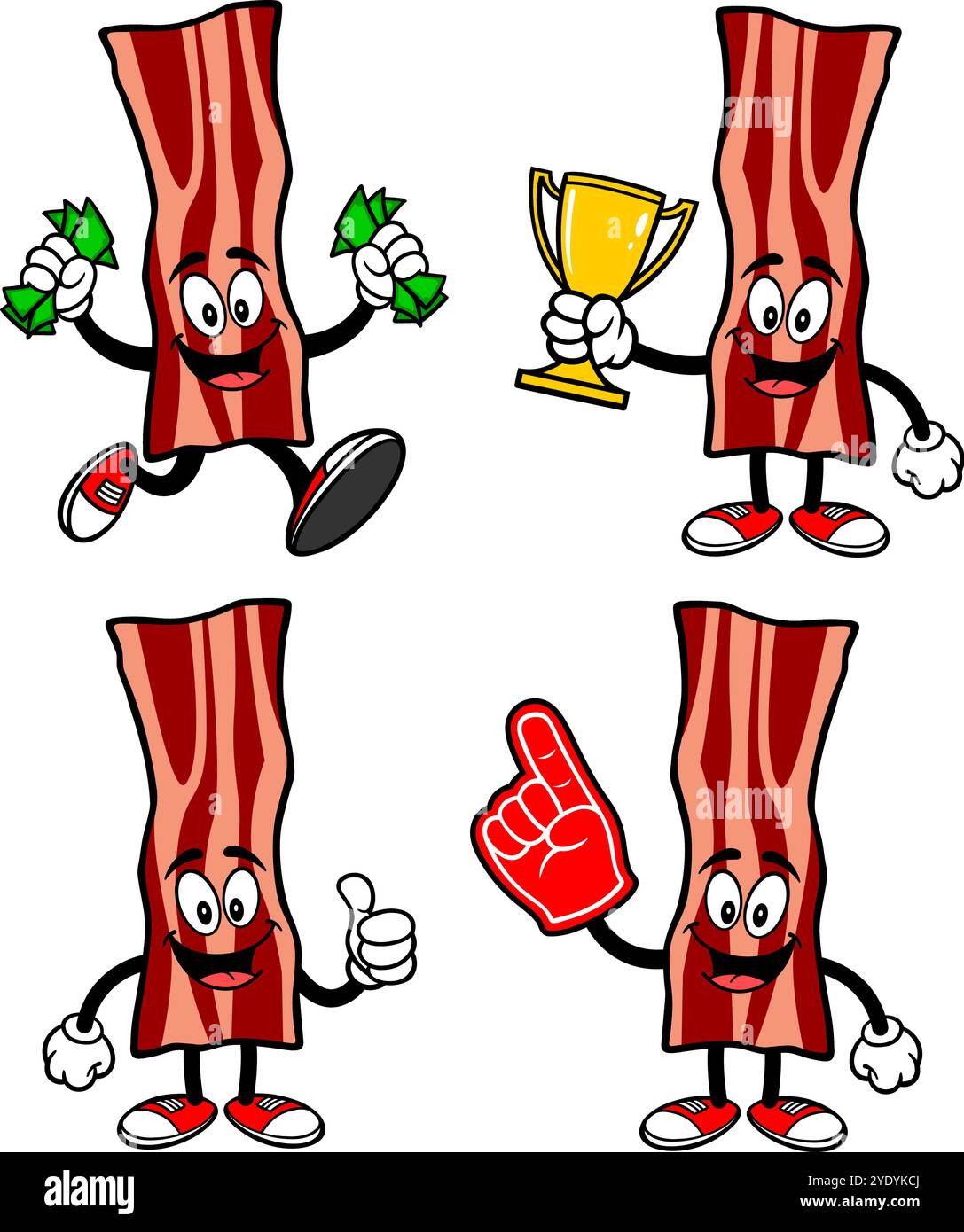 Bacon Character Set 02, Hand Drawn Vector illustrations, Isolated On ...