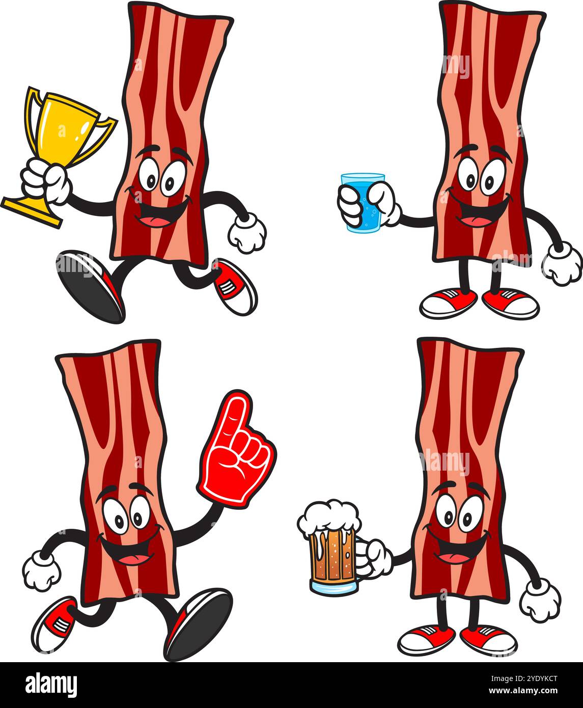 Bacon Character Set 03, Hand Drawn Vector illustrations, Isolated On ...