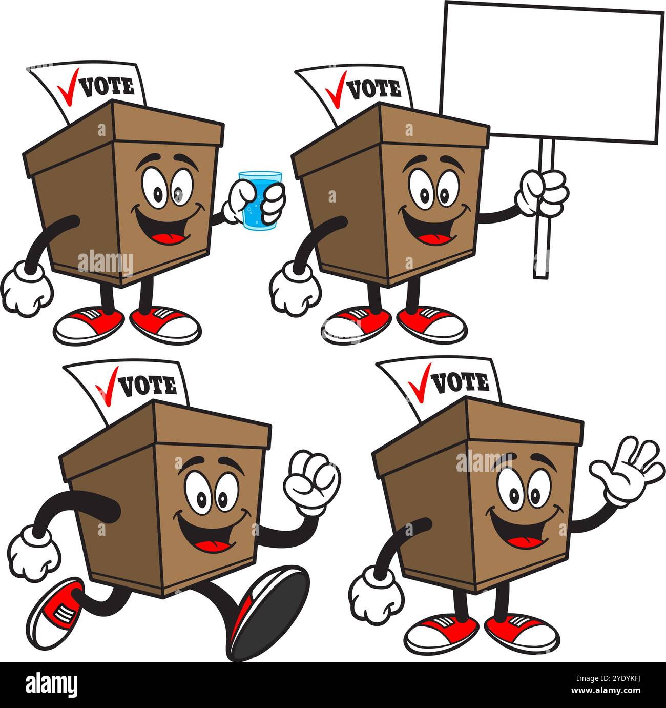 Ballot Box Mascot Set 04, Hand Drawn Vector illustrations, Isolated On ...