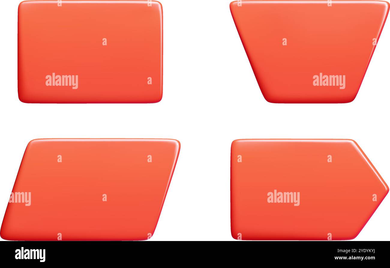 Red glossy text banner. 3d vector illustration set of bright rectangle ...