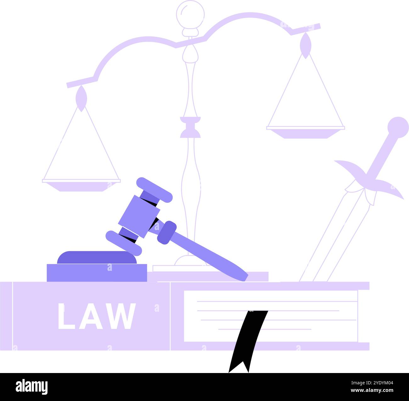 Law Book With Gavel Scales And Sword Symbolizing Justice Balance And Authority In Flat Vector ...