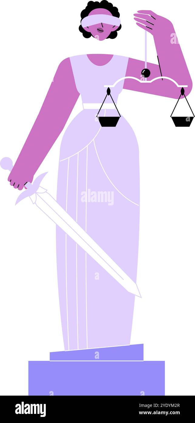 Lady Justice Holding Scales And Sword In Flat Vector Illustration Symbolizing Fairness, Balance ...