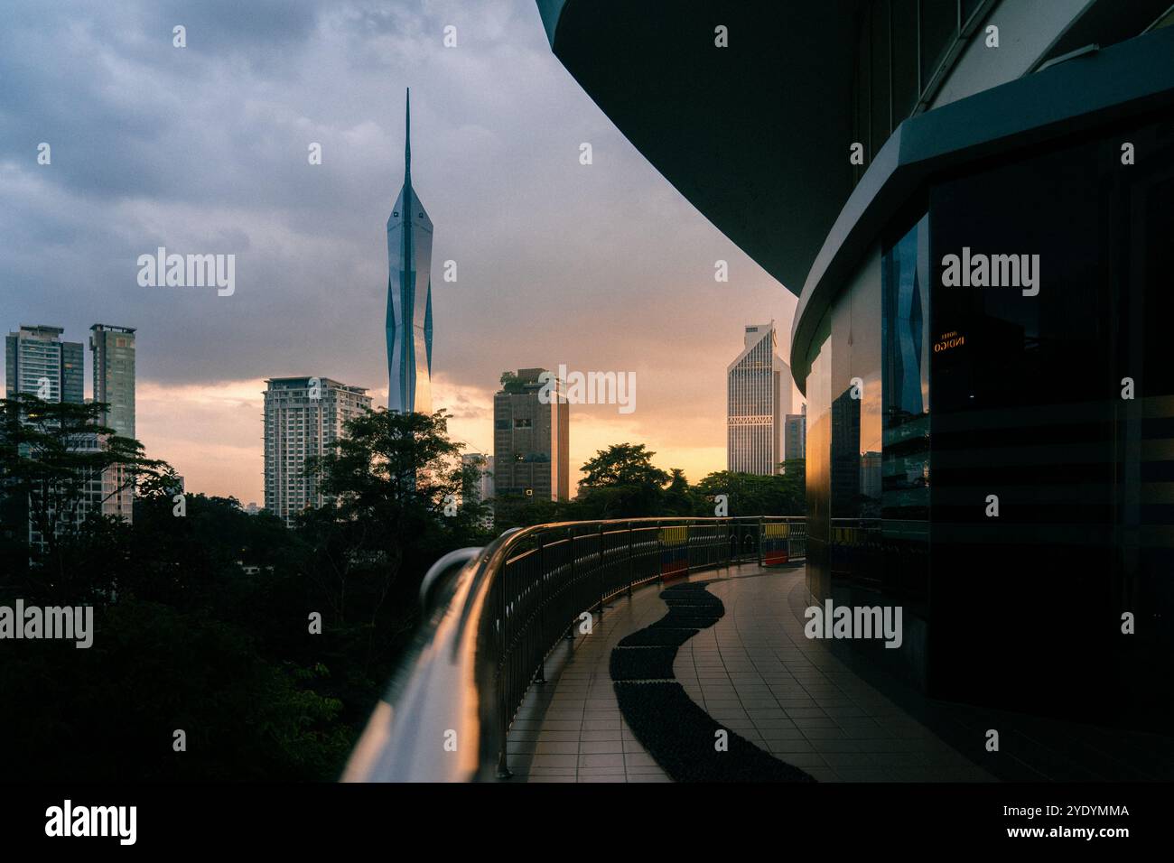 A view of the Kuala Lumpur skyline from under the Menara KL tower Stock ...