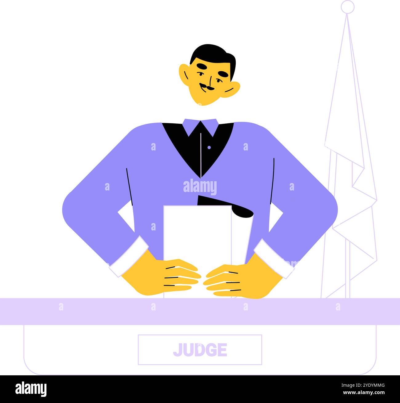 Judge At Desk With Document In Flat Vector Illustration Symbolizing Law ...