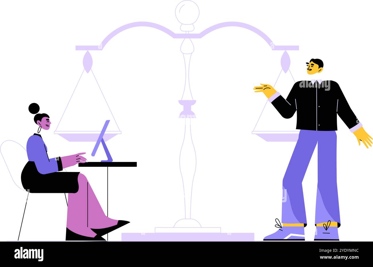 Scales Of Justice With Man And Woman In Flat Vector Illustration ...