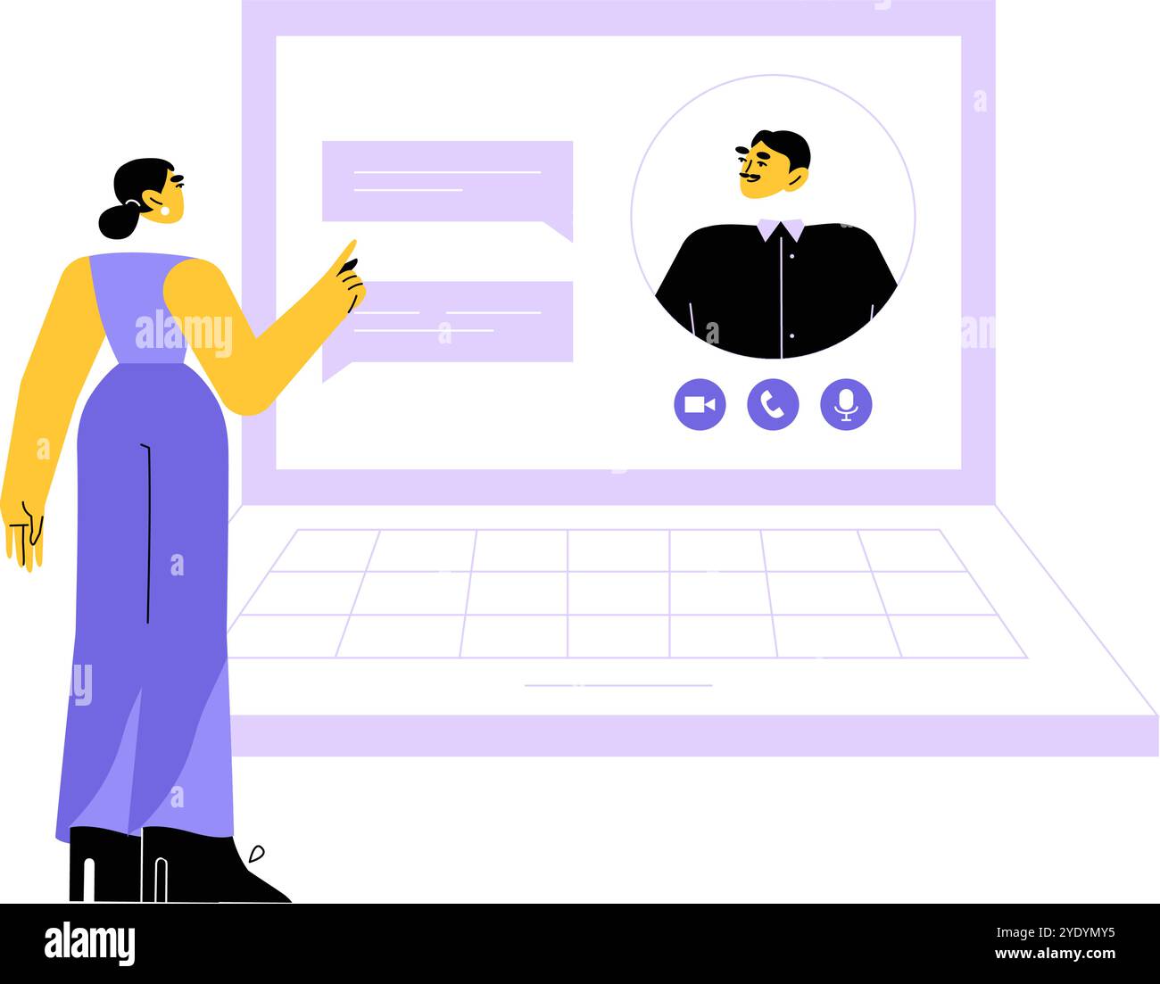 Woman Chatting With Judge On Laptop Screen In Flat Vector Illustration ...