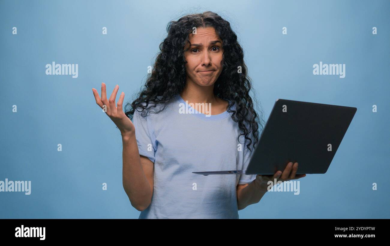 Shocked frustrated Indian student girl Latino upset woman businesswoman ...