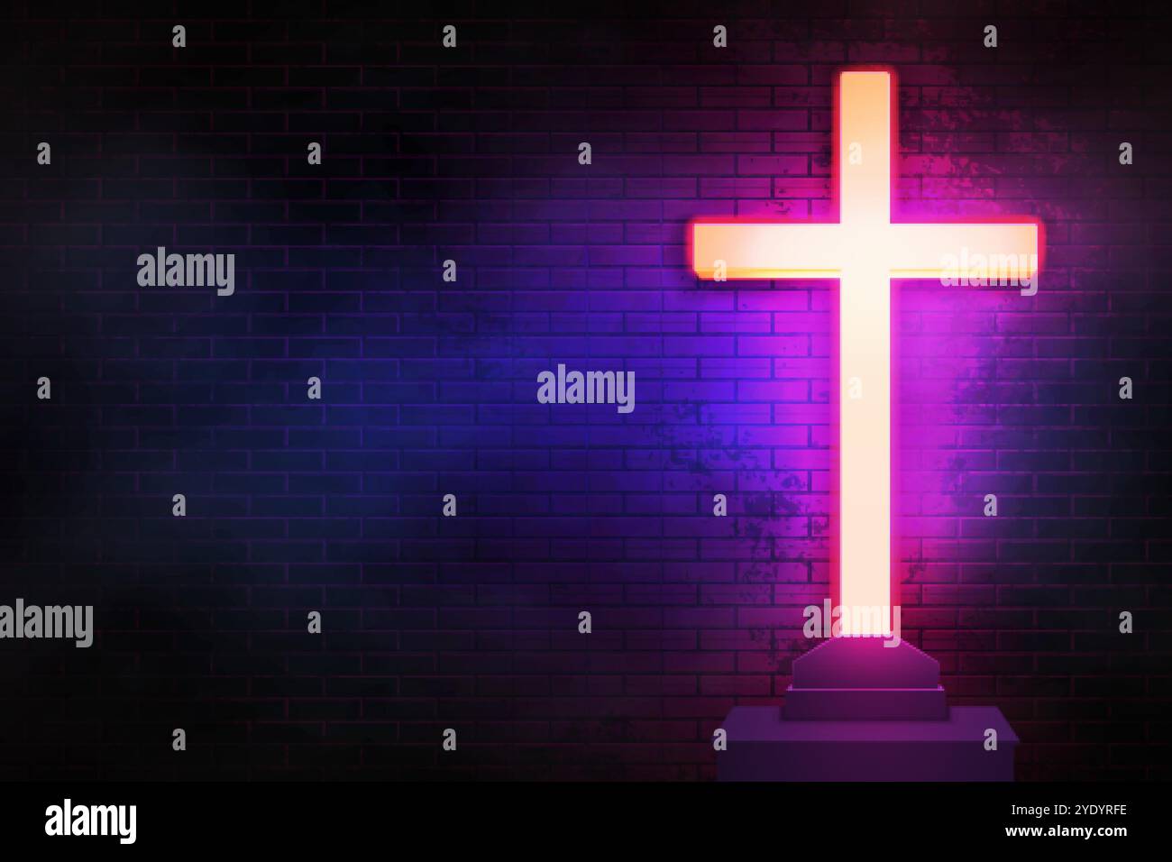 Holy sanctuary with neon glowing Christian cross. Cyberpunk background ...