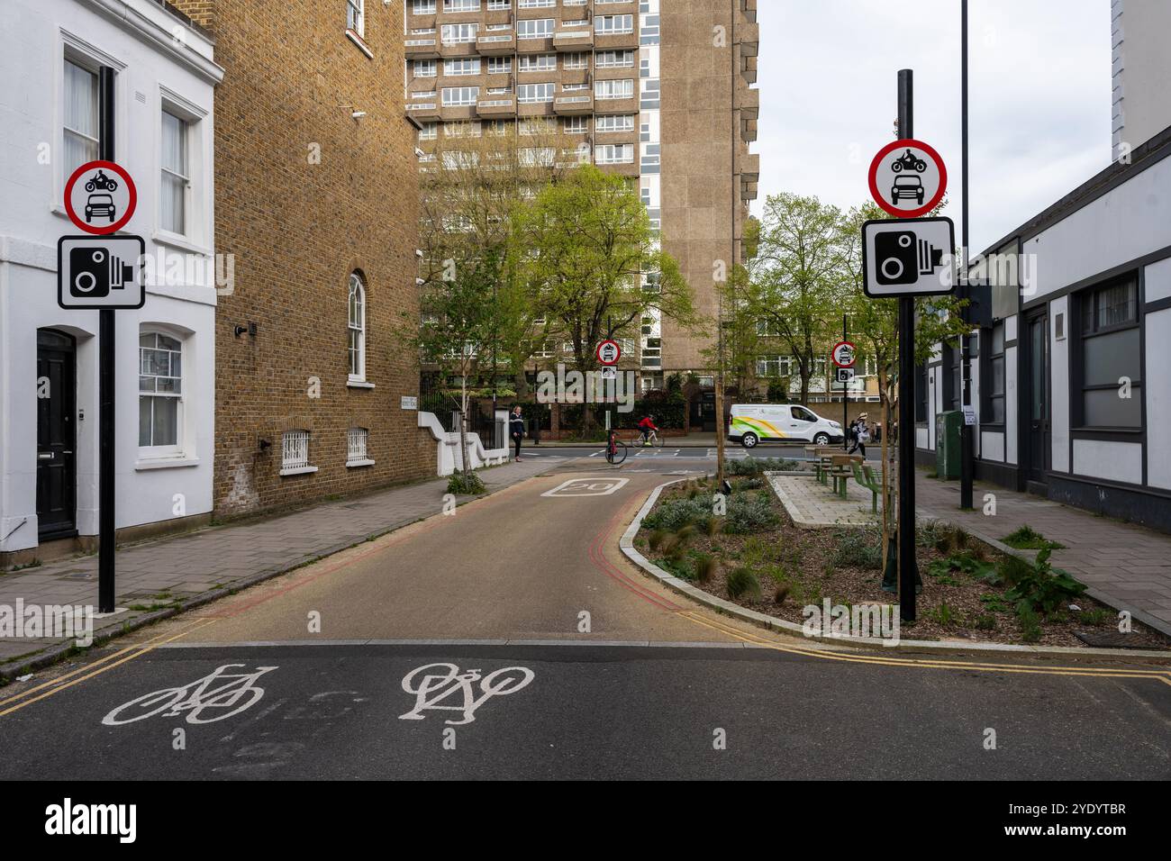 'No motor vehicles' signs and a 'rain garden' mark a modal filter in ...