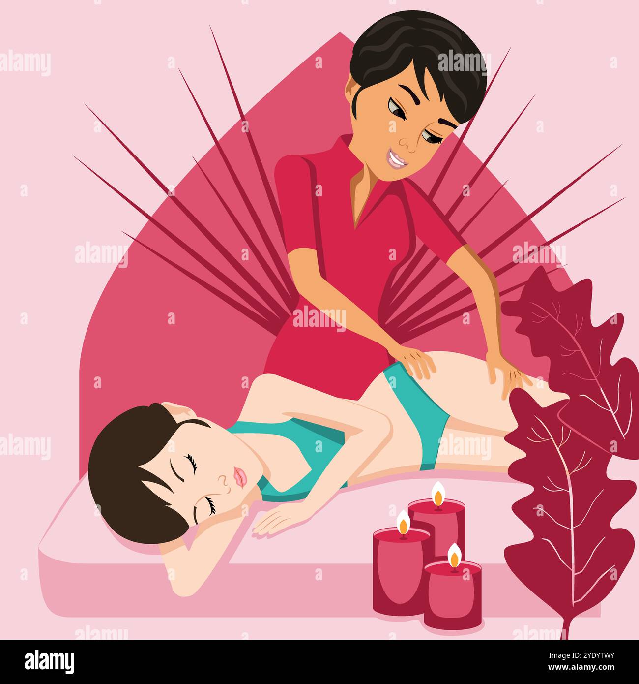 Lymphatic massage. Therapy and treatment by professional therapist in SPA. Isolated flat vector ...