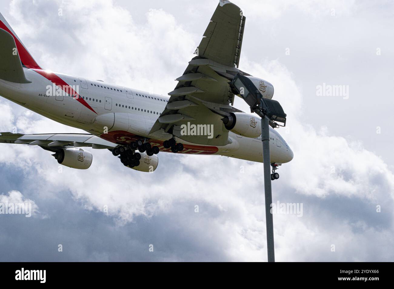 Emirates Airlines Airbus A380 approaching Heathrow Airport. London ...