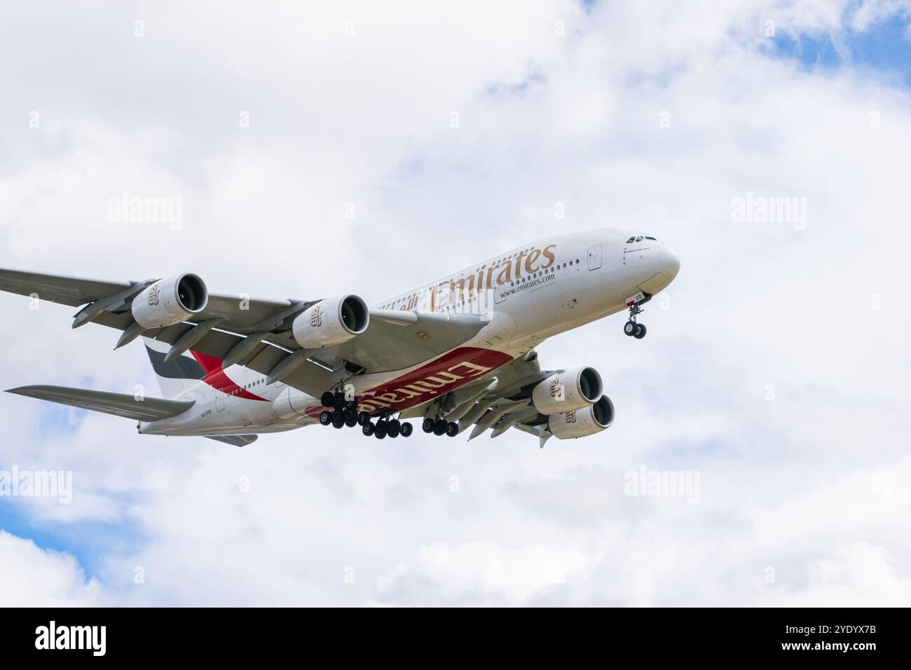 Emirates Airlines Airbus A380 approaching Heathrow Airport. London ...
