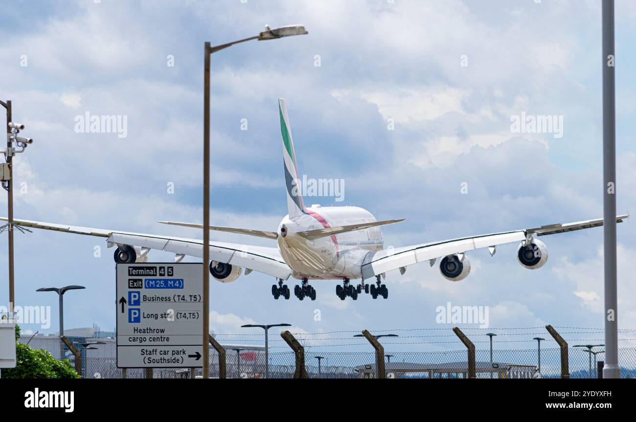 Emirates Airlines Airbus A380 approaching Heathrow Airport. London ...