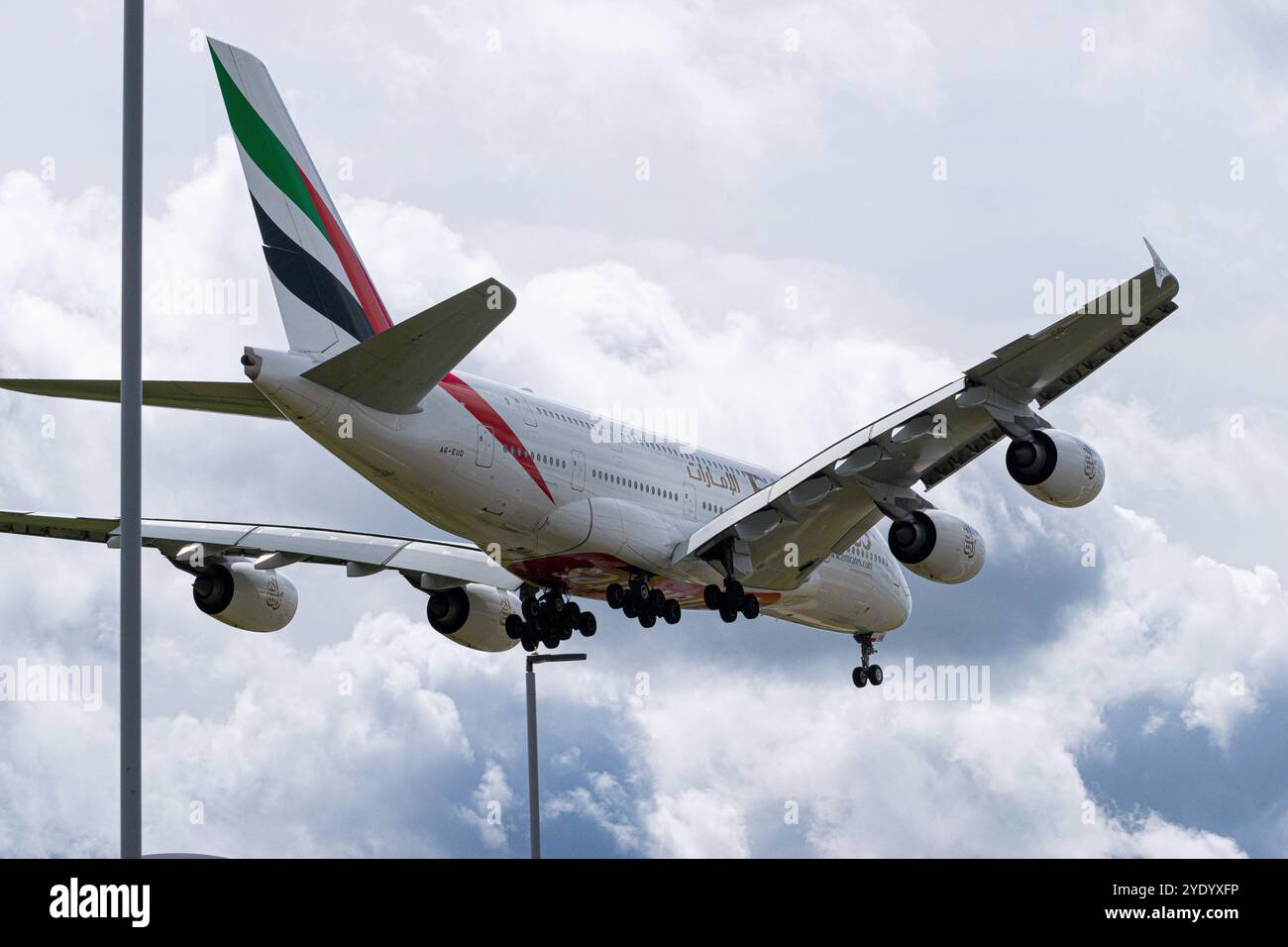 Emirates Airlines Airbus A380 approaching Heathrow Airport. London ...