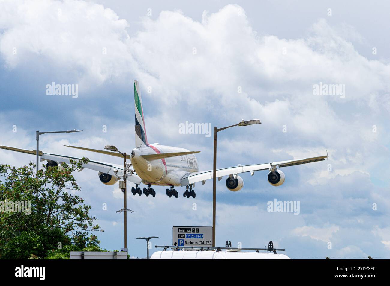 Emirates Airlines Airbus A380 approaching Heathrow Airport. London ...