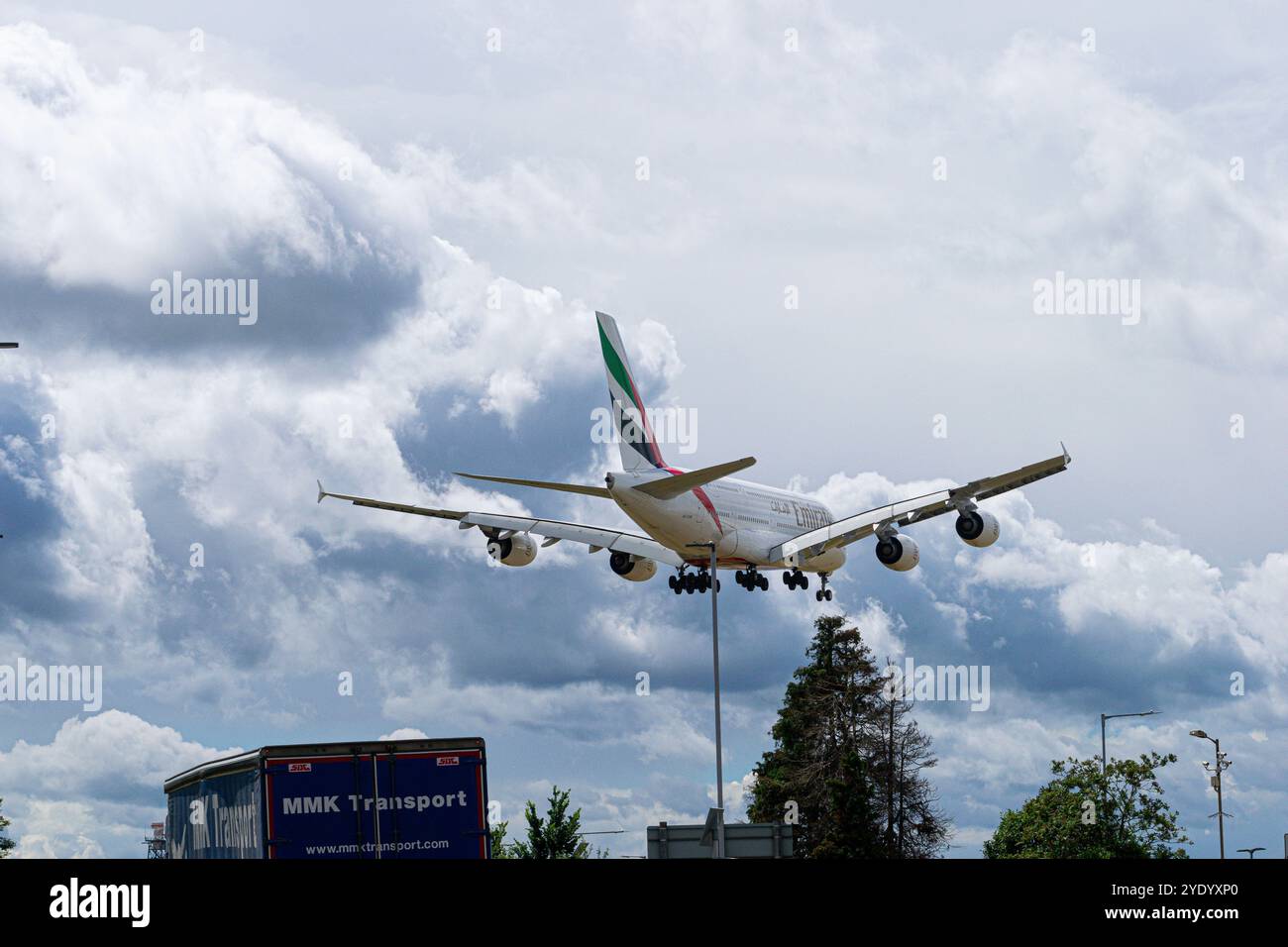 Emirates Airlines Airbus A380 approaching Heathrow Airport. London ...