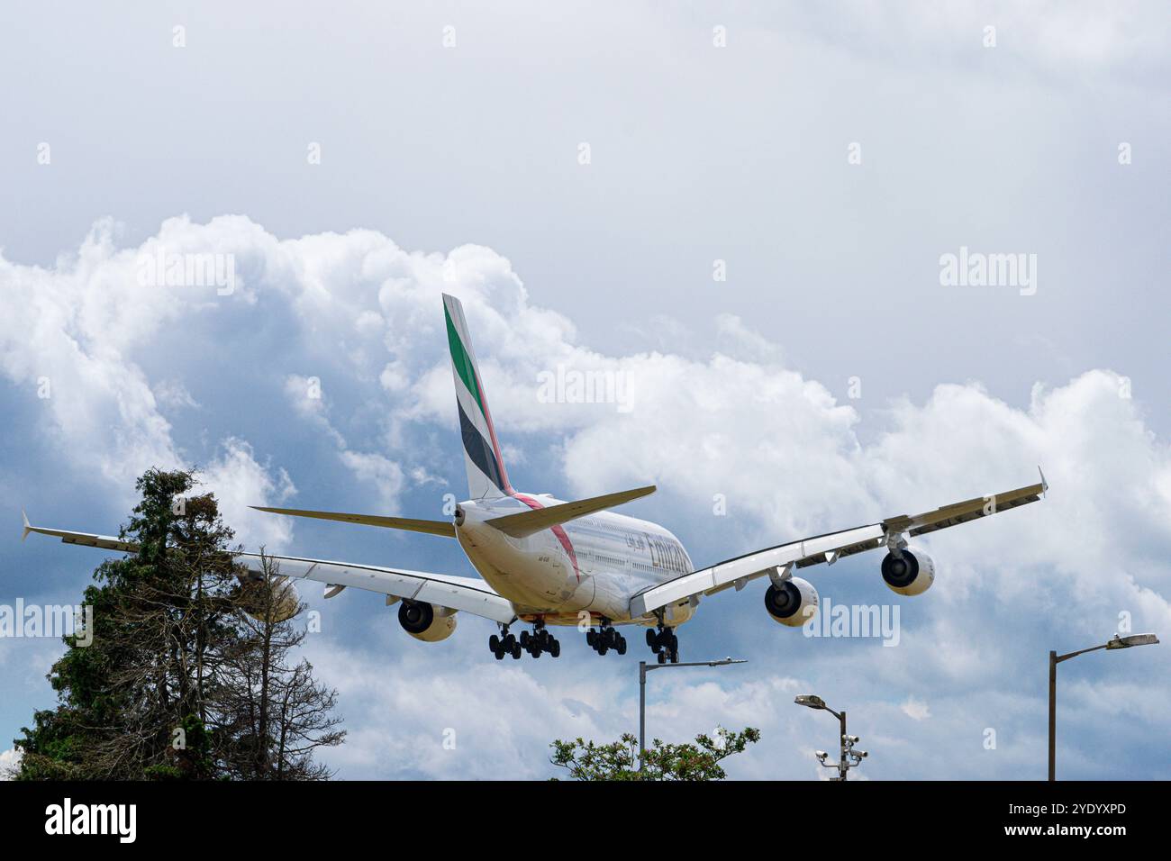 Emirates Airlines Airbus A380 approaching Heathrow Airport. London ...