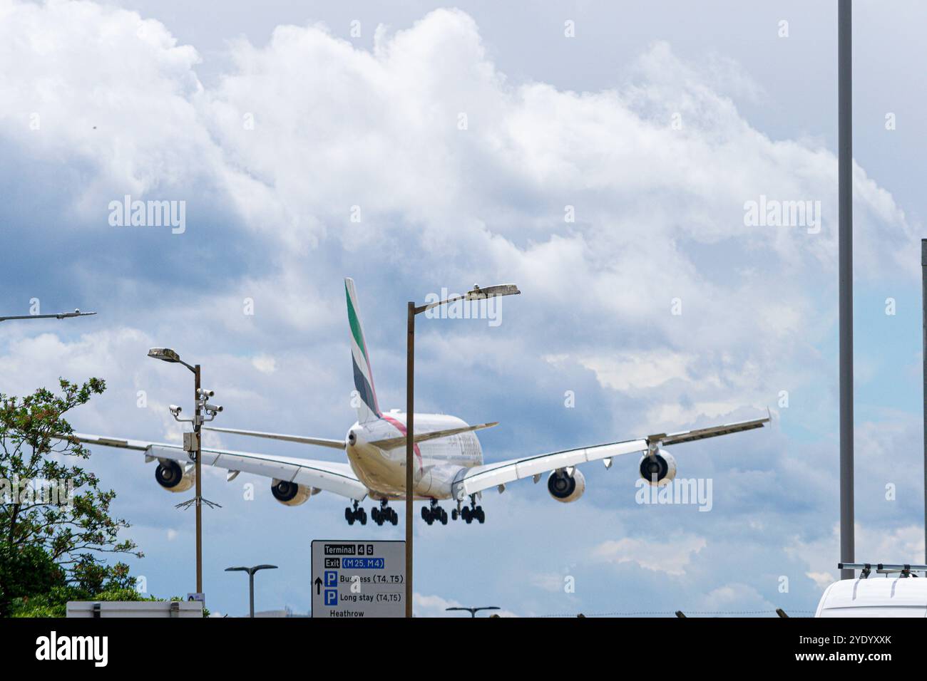 Emirates Airlines Airbus A380 approaching Heathrow Airport. London ...