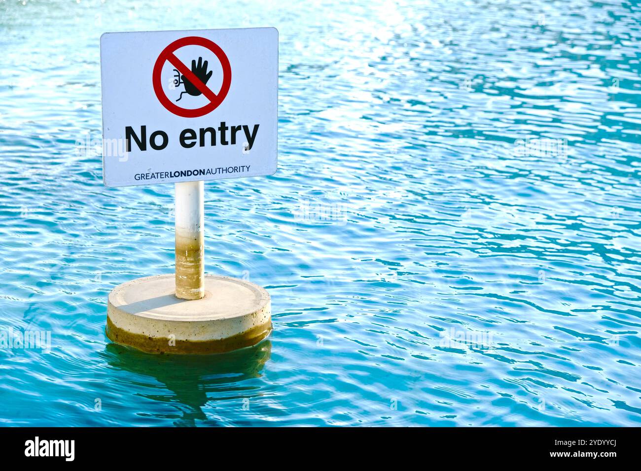 A no entry sign in the water around one of the fountains in Trafalagar ...
