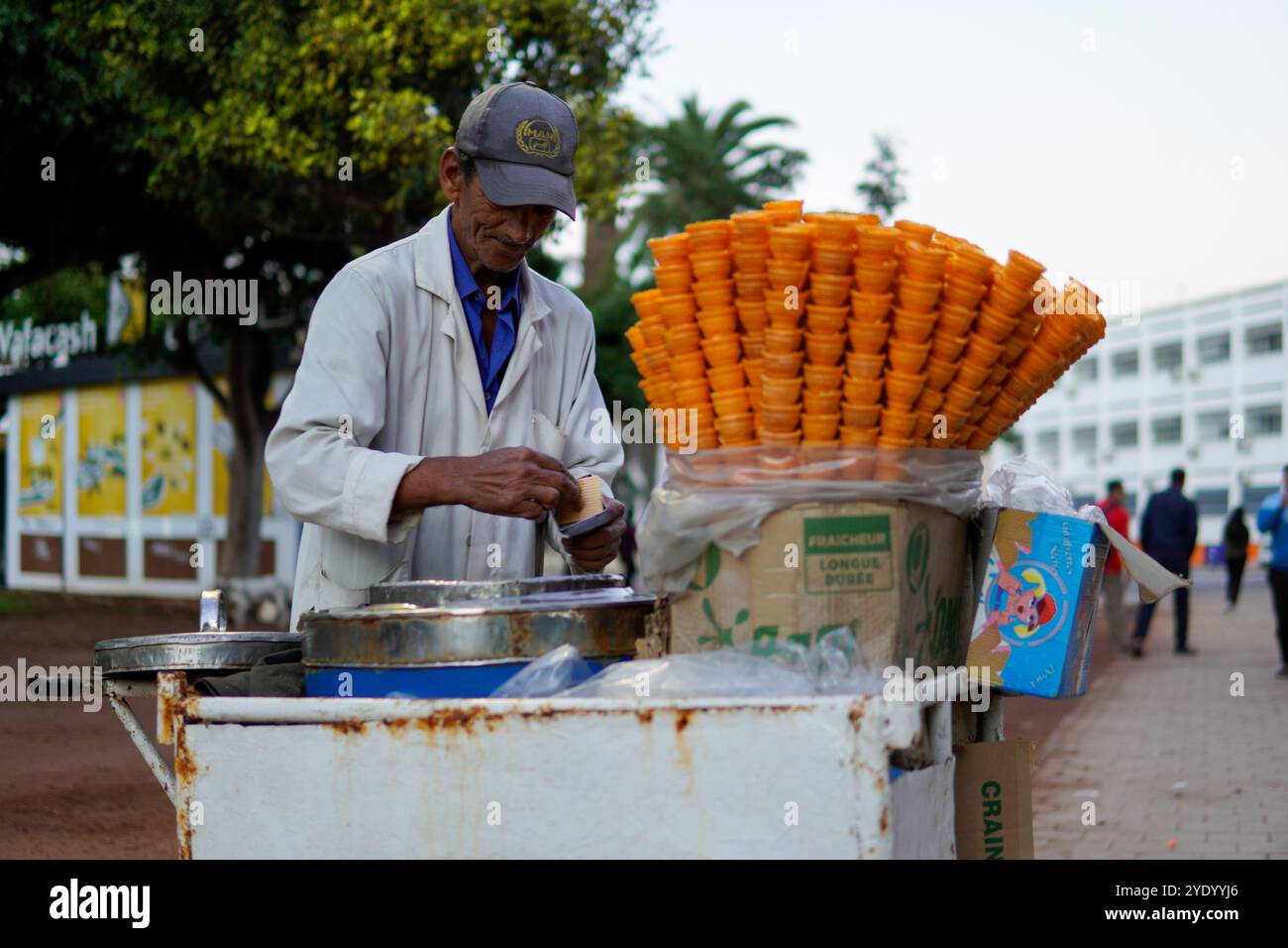 A street vendor with a cart selling Ice cream in casablanca Morocco ...