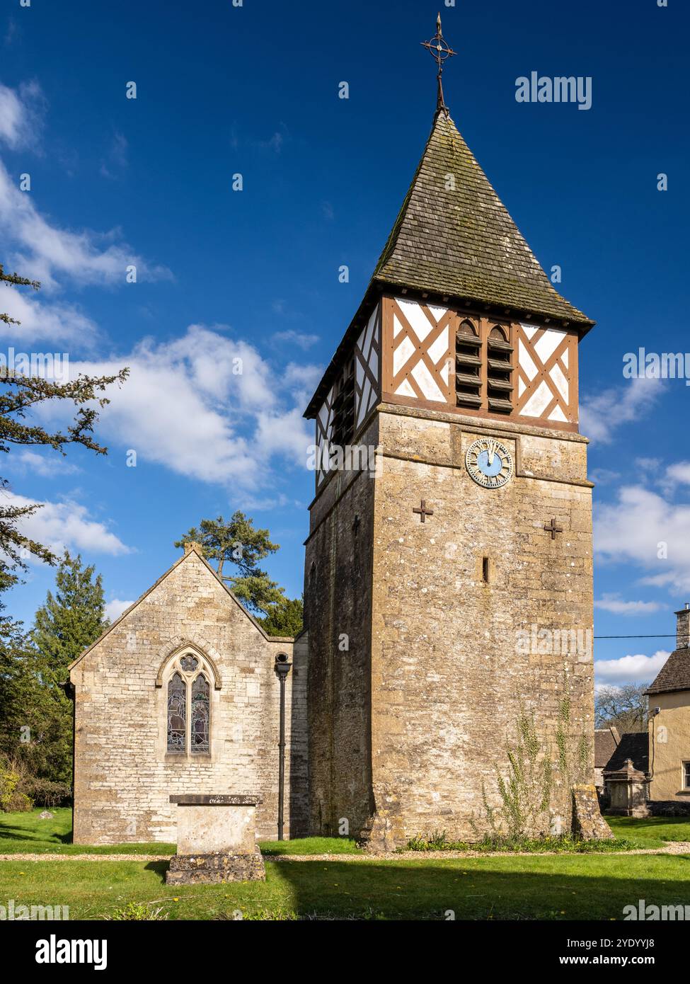 The 13th century timber-framed tower of St Andrew's Church in ...