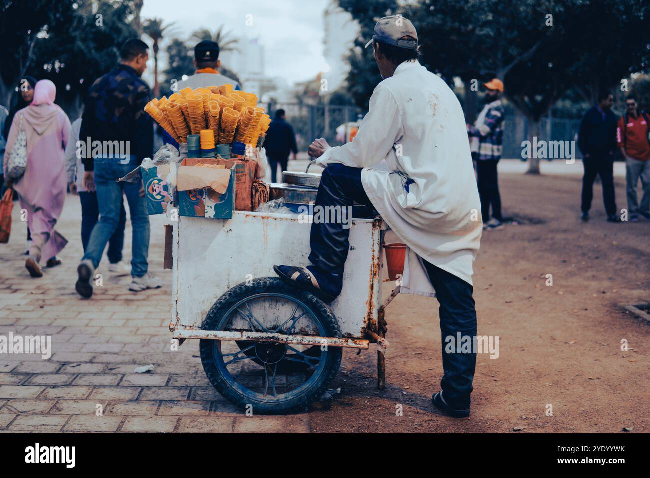 A street vendor with a cart selling Ice cream in casablanca Morocco ...