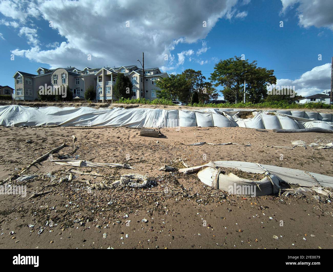 Sandbags installed after Hurricane Sandy can be seen after more than a ...