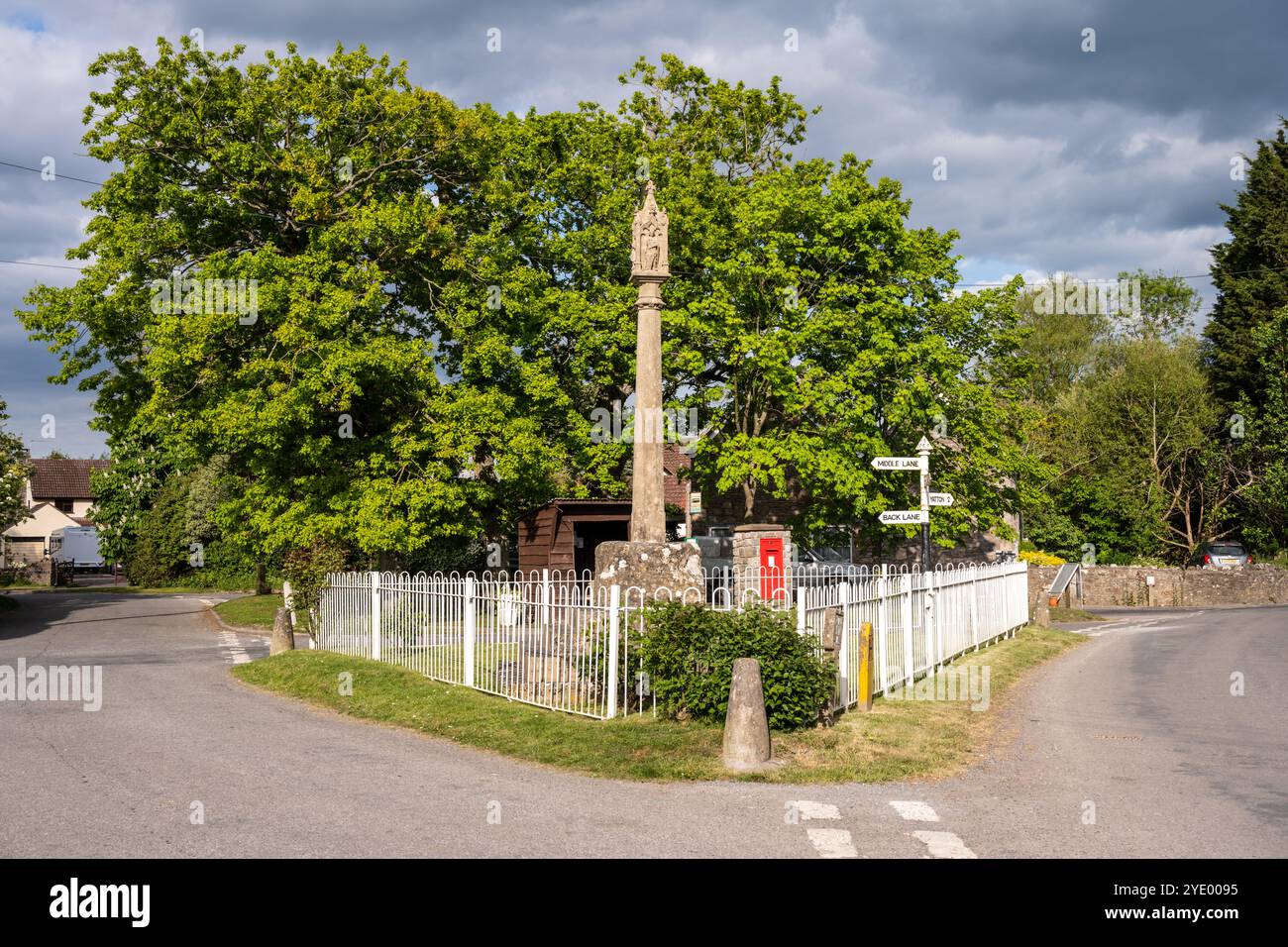 The medieval village cross of Kingston Seymour in North Somerset Stock ...