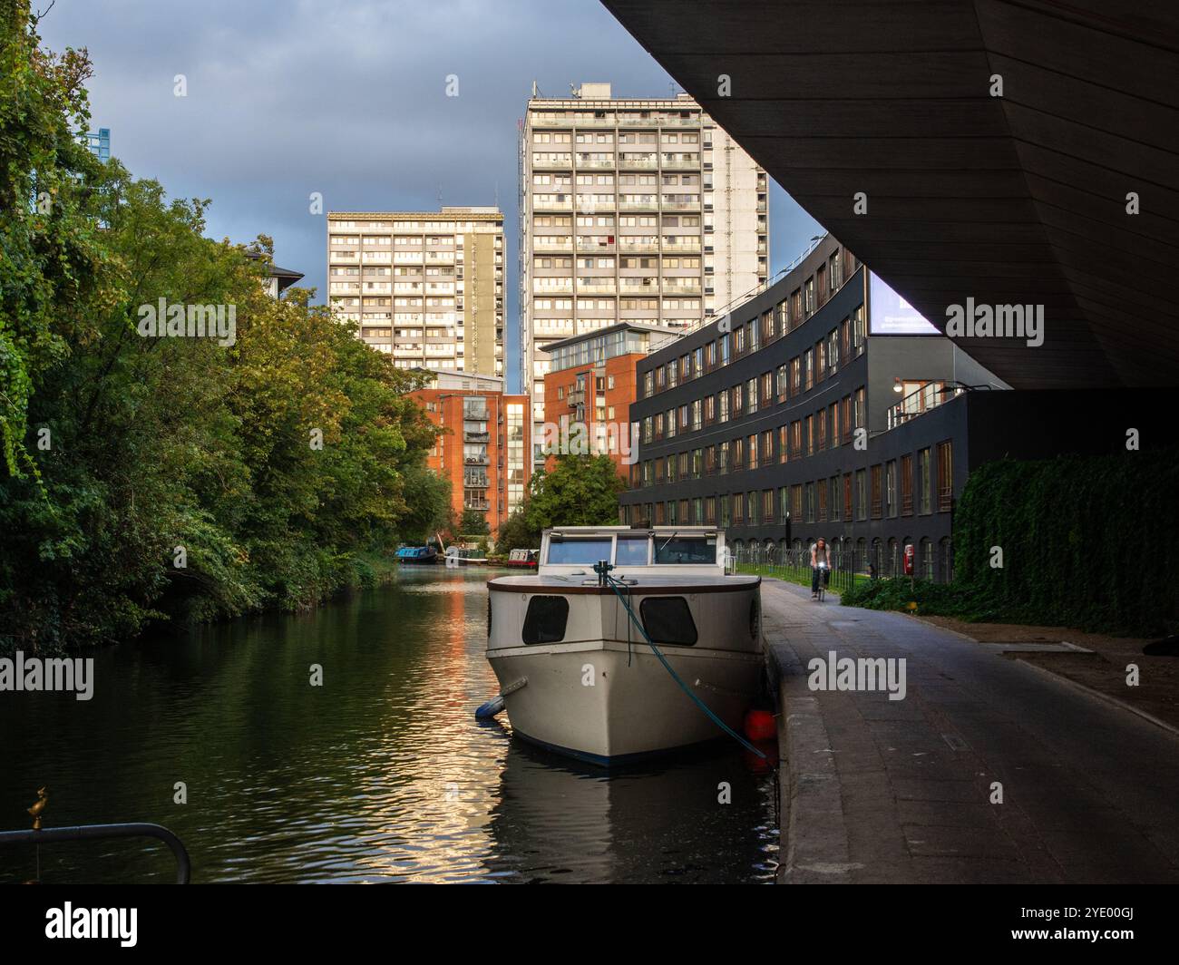 Boats are moored on the Grand Union Canal's Paddington Arm under the ...