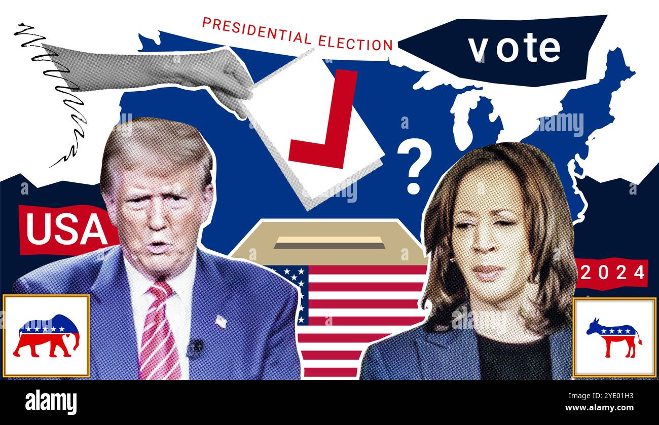 Portrait of Donald Trump and Kamala Harris. Collage illustrative ...